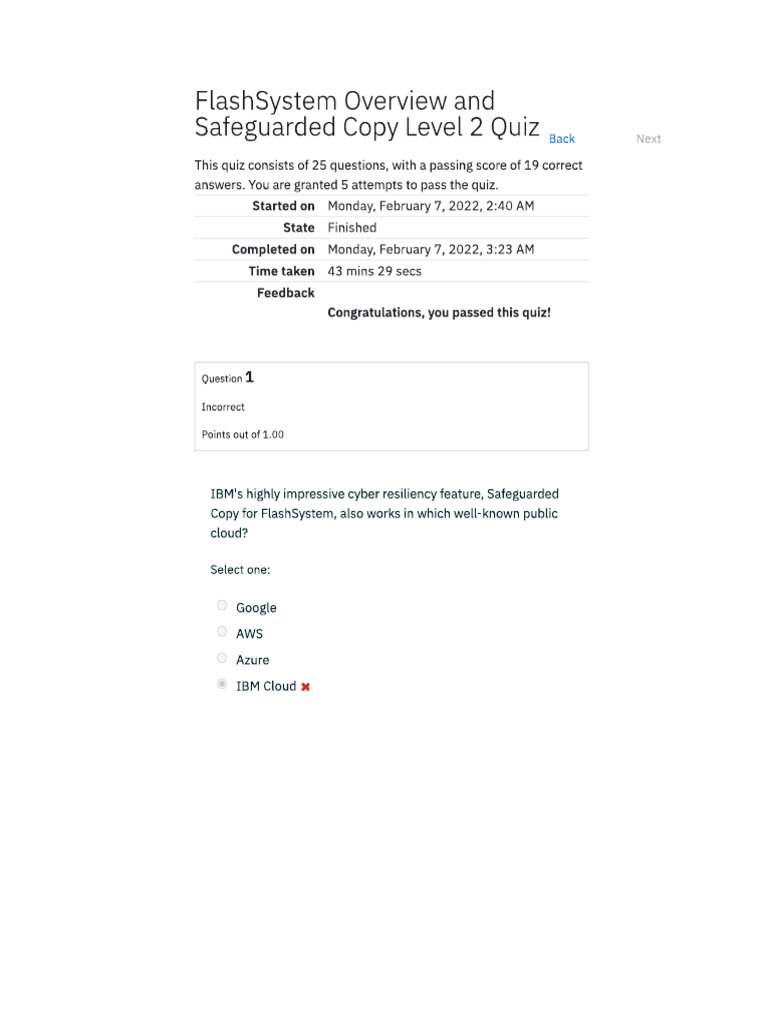 FlashSystem Overview and Safeguarded Copy Level 2 Quiz | PDF