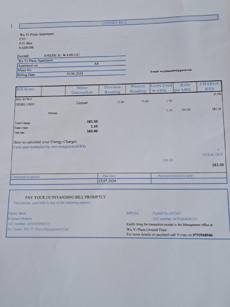 Wu Yi Genset Invoice 06 - Jun24 | PDF