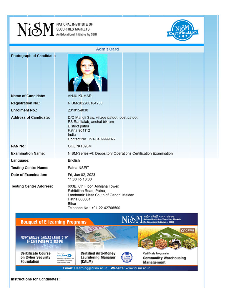 Admit Card | PDF | Computing