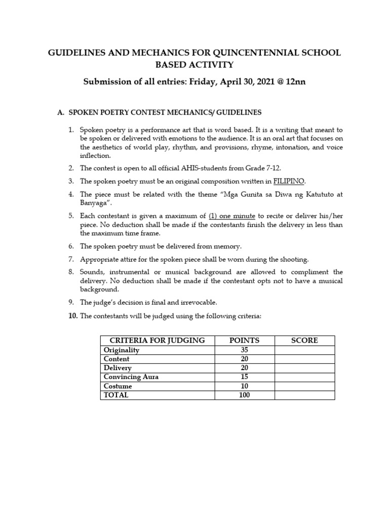 Guidelines for Quincentennial Activities | PDF | Poetry