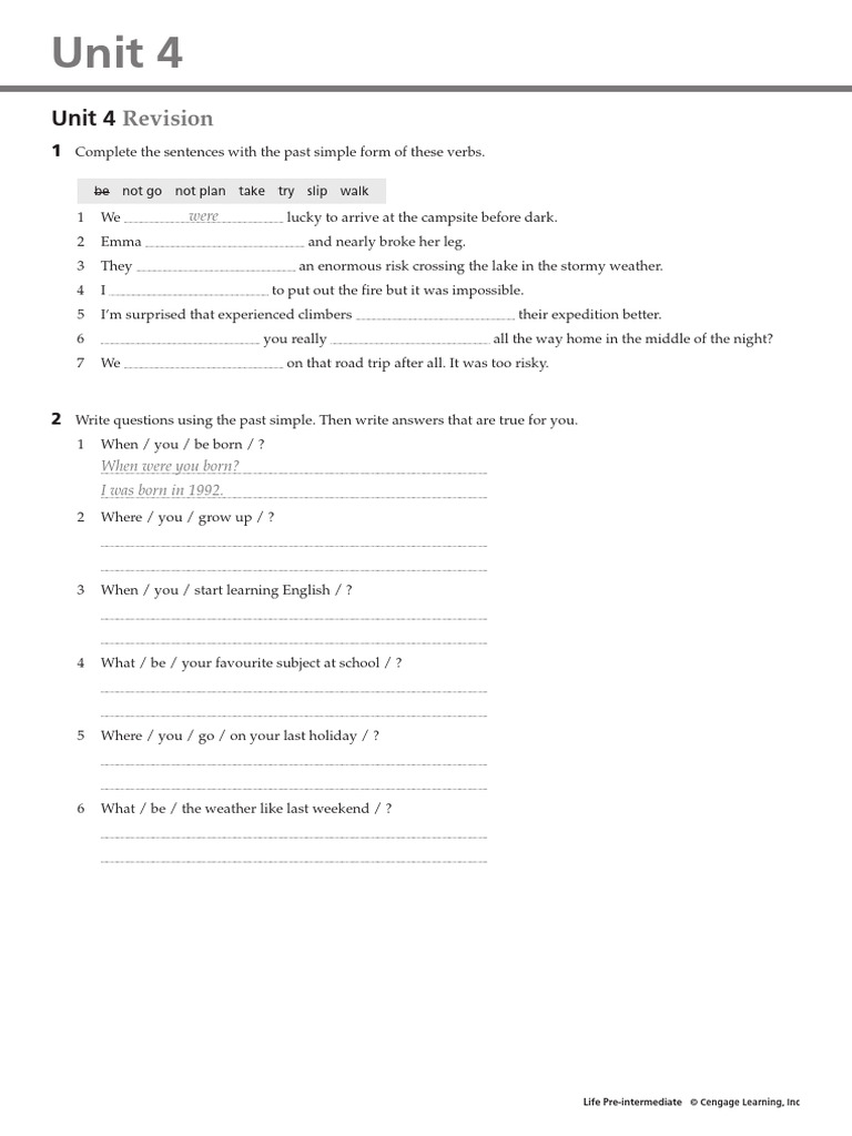 Pre-Int Unit4 Revision Be | PDF