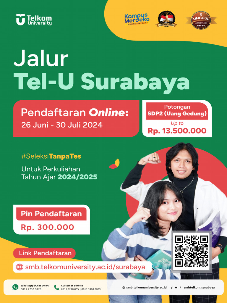 Brosur Jalur Seleksi Telkom University Surabaya Juli 2024 | PDF