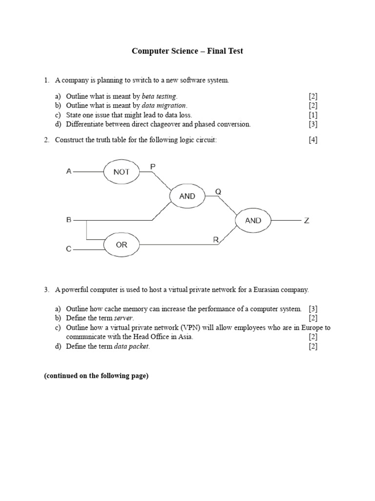 Example Sixth-Form CS Test 2 | PDF