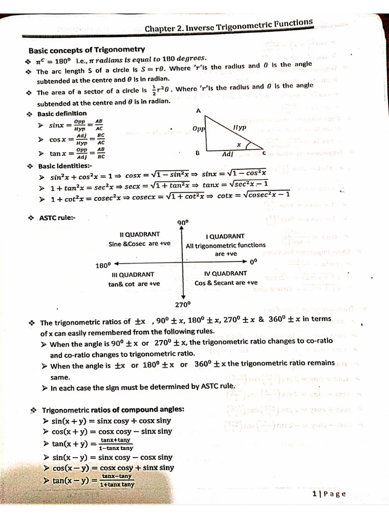 Inverse Trigonometric Function Notes | PDF
