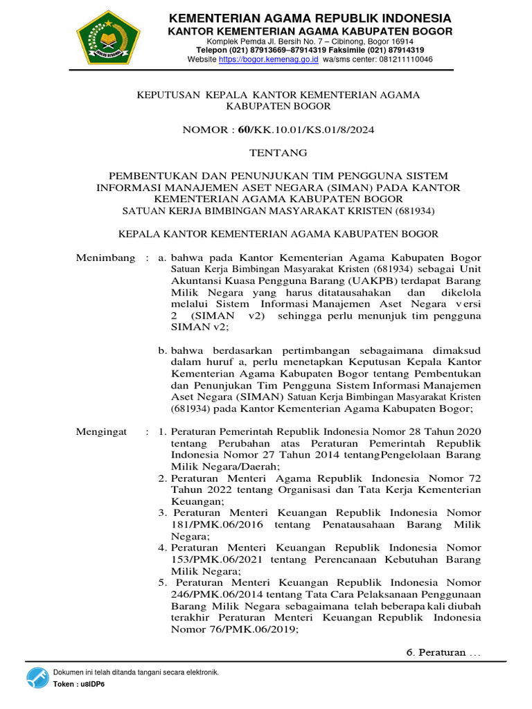 SK Siman V2 2024 Bimas Kristen Tte | PDF | Pengelolaan Keuangan & Uang