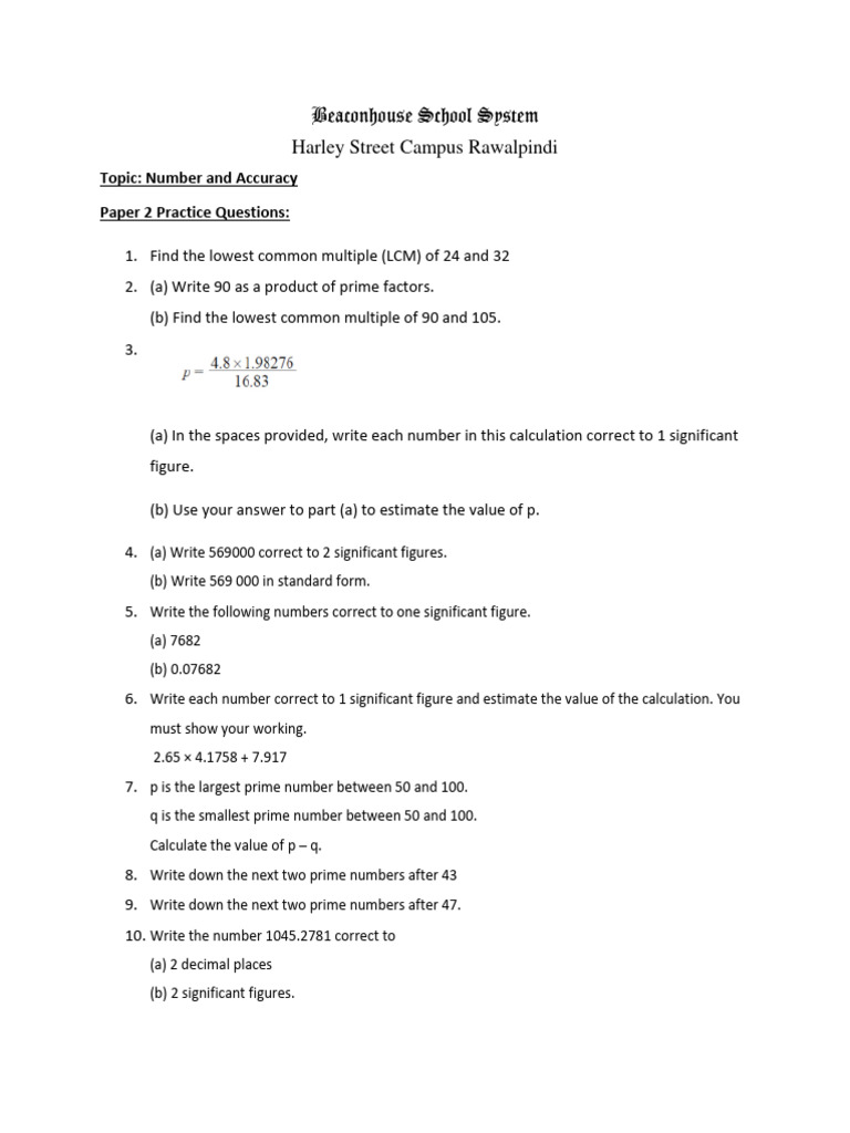 Number and Acuracy P2 HW | PDF