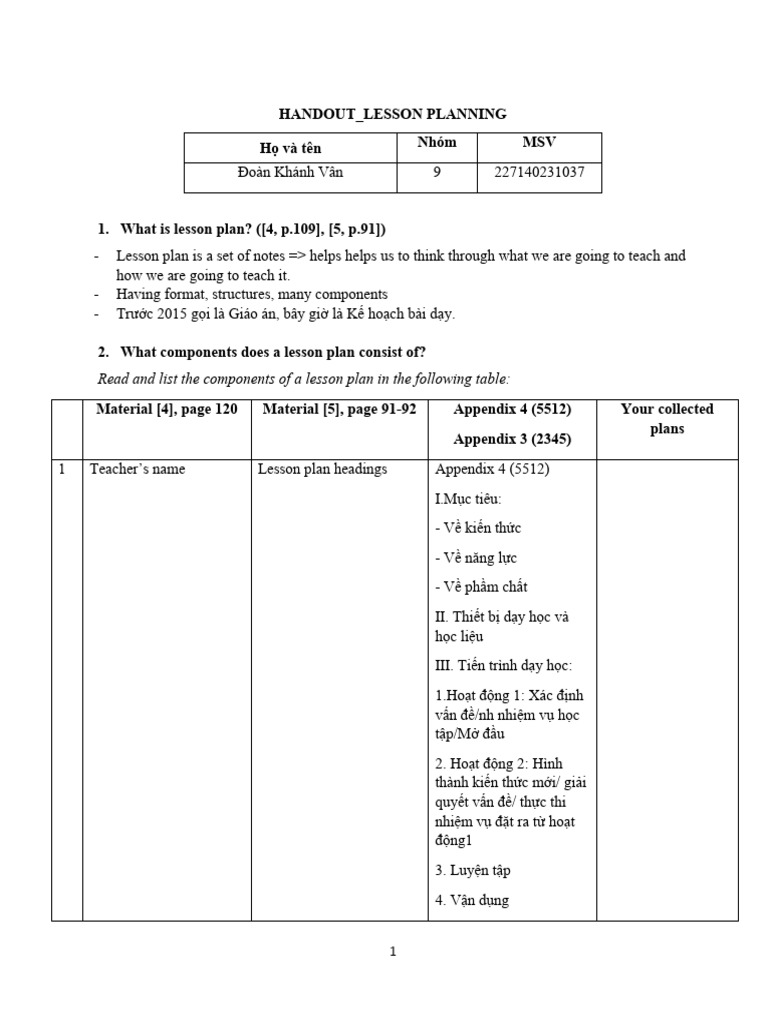 Đoàn Khánh Vân_Lecture note_Lesson planning | PDF | Vocabulary | Learning