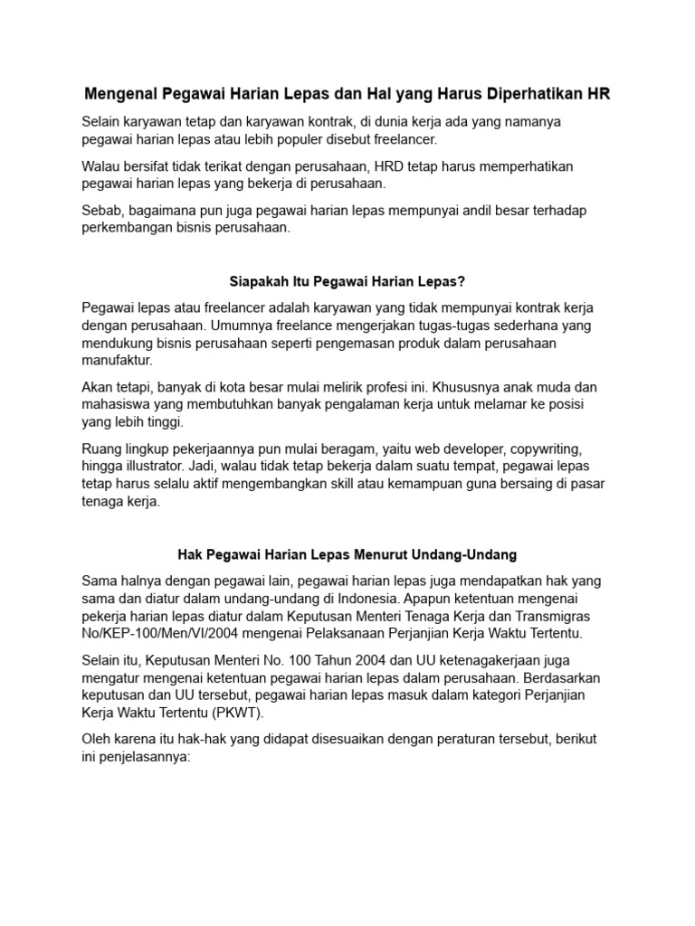 Mengenal Pegawai Harian Lepas Dan Hal Yang Harus Diperhatikan HR | PDF