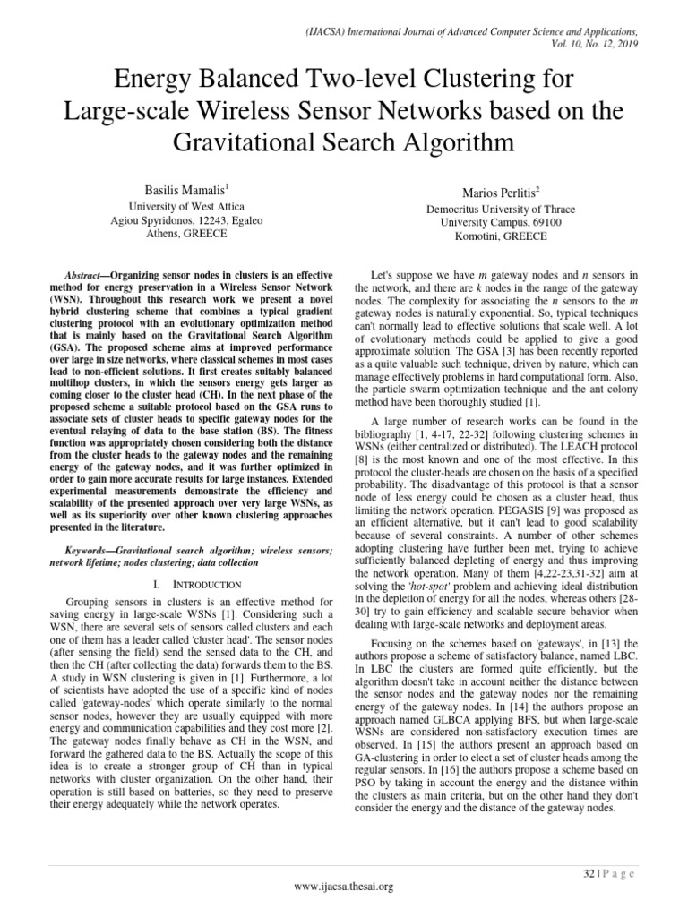 Energy Balanced Two-Level Clustering For Large-Scale Wireless Sensor Networks Based On The ...