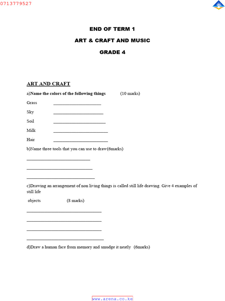 Grade 4 End Term 1 Art - Craft | PDF | Musicology