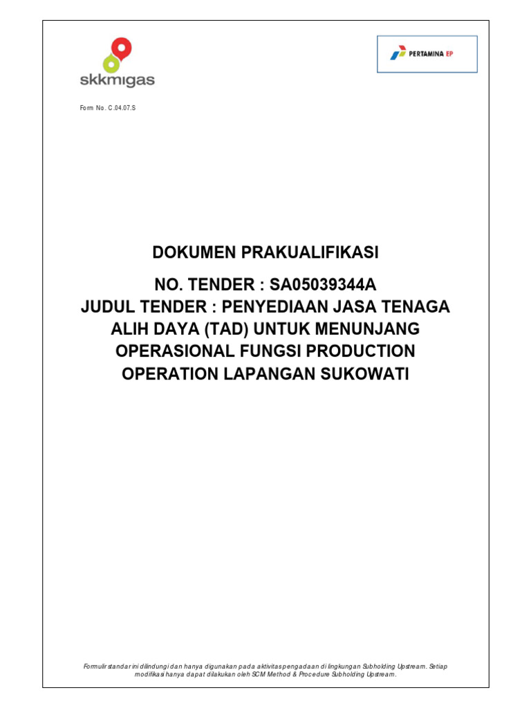 C.04.08.S Dokumen Prakualifikasi TAD SKW Fungsi OP Produksi | PDF