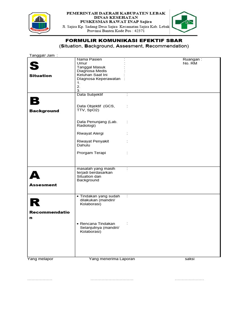 Formulir SBAR Puskesmas Sajira | PDF