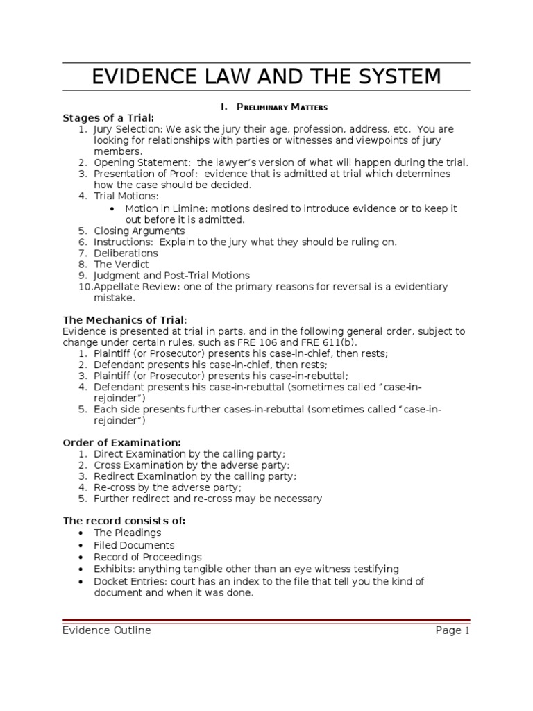 Evidence Outline | PDF | Evidence (Law) | Relevance (Law)
