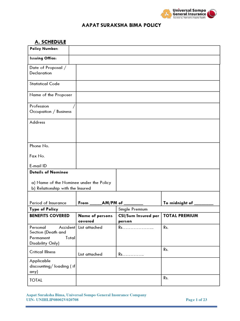 Aapat Suraksha Bima Policy Wordings | PDF | Insurance | Hospital