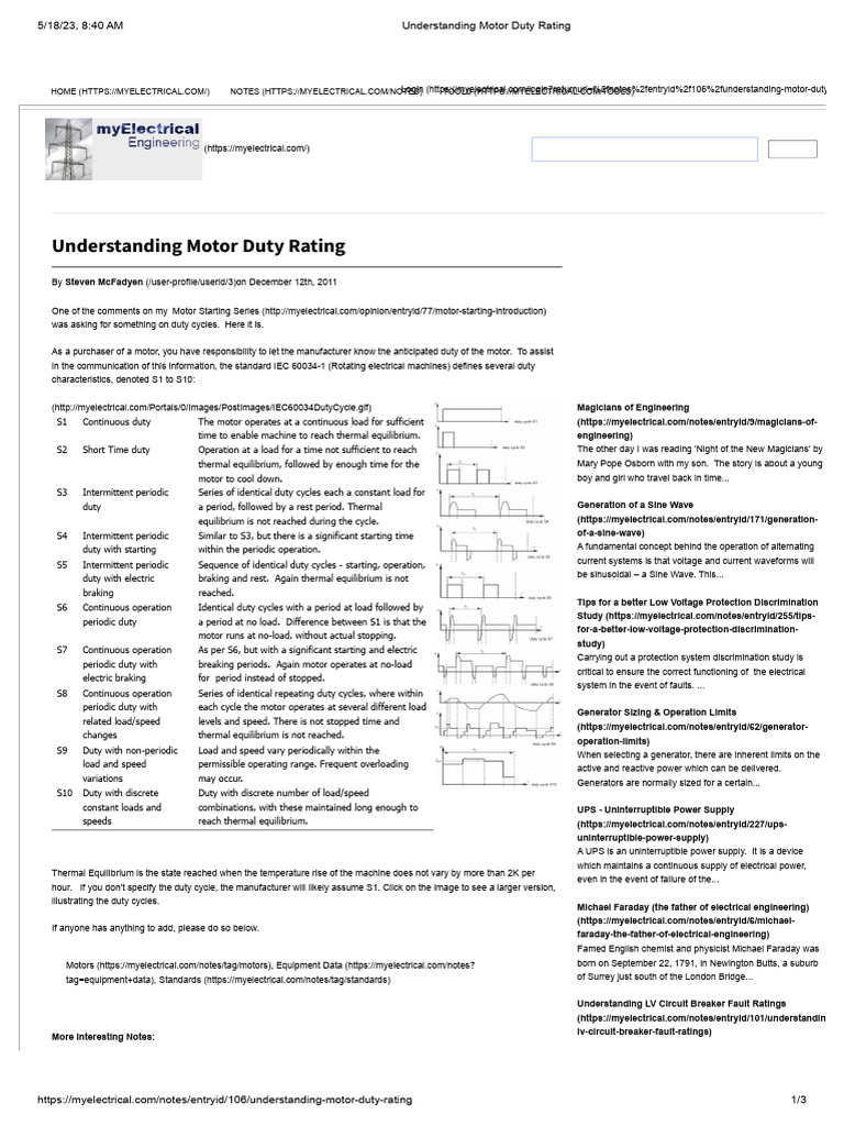 Understanding Motor Duty Rating | PDF | Electrical Wiring | Electromagnetism