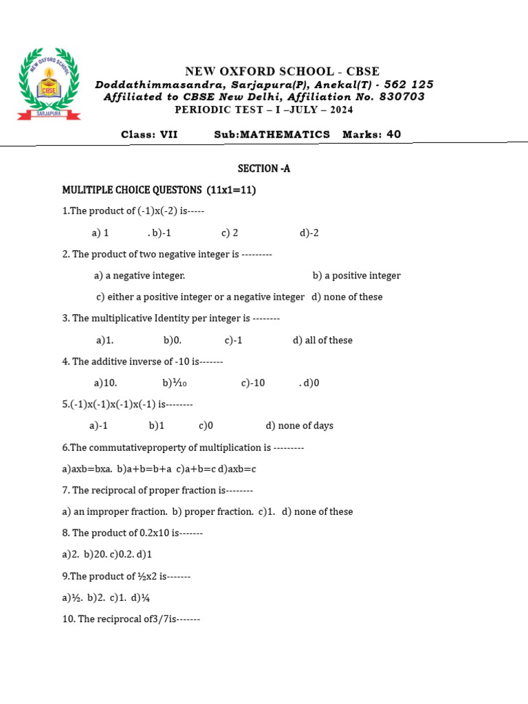 7th MATHS VEERESH SIR 24 | PDF | Integer | Abstract Algebra