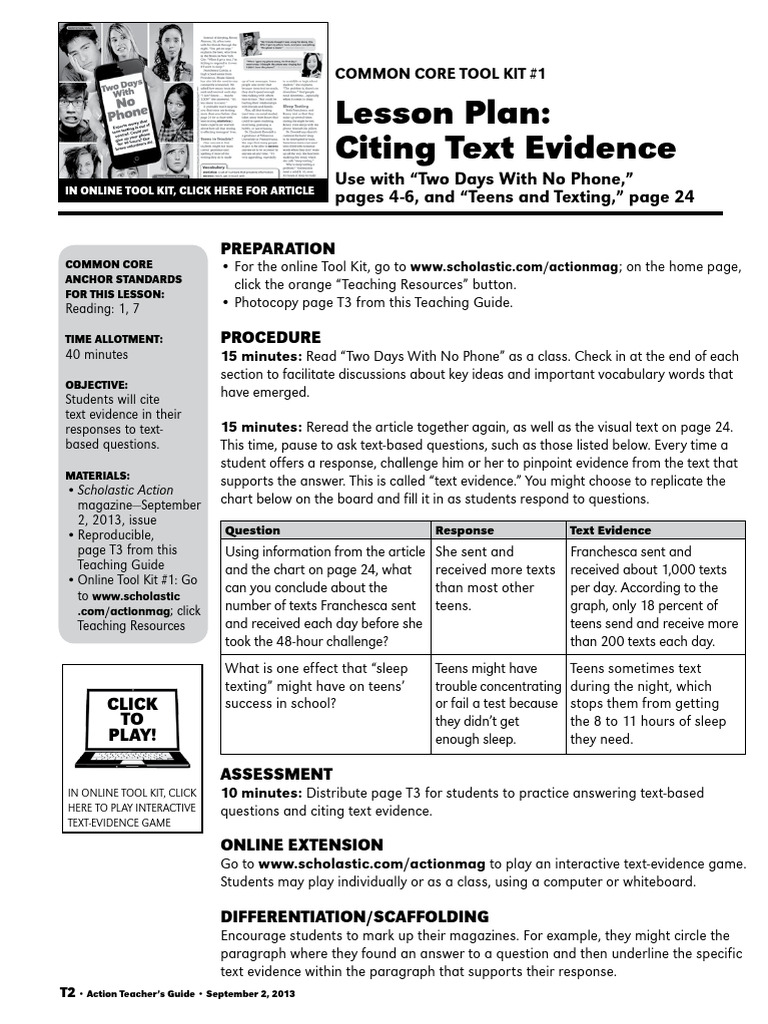 Citing Text Evidence-LP | PDF | Adolescence | Text Messaging