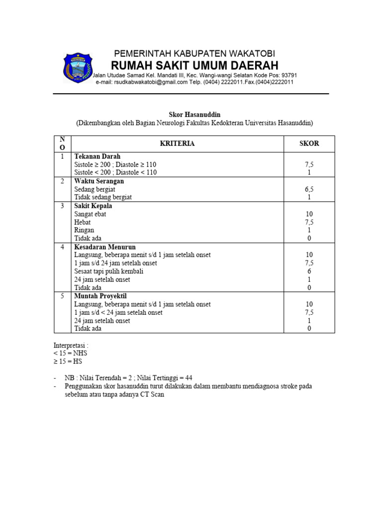 Form Skor Hasanuddin Untuk Stroke | PDF