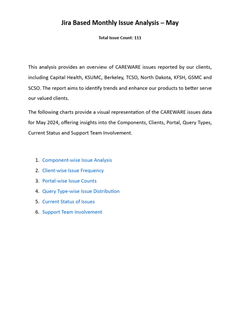 Jira Based Monthly Issue Analysis - May | PDF | Software | Information ...