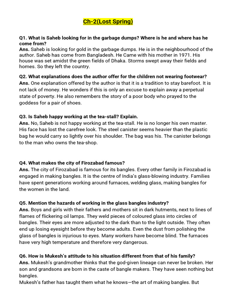 Ch-2 (Lost Spring) Question Answers | PDF | Home & Garden | Wellness