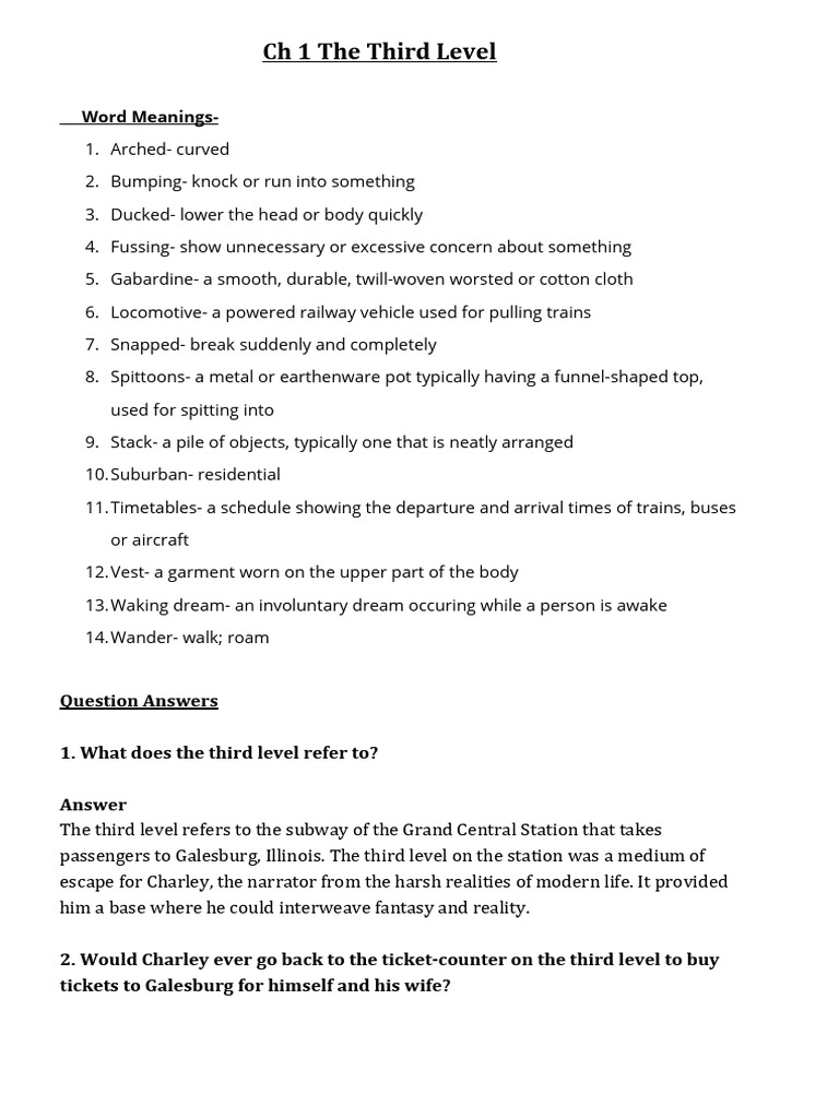 CH 1 The Third Level Question Answers | PDF | History