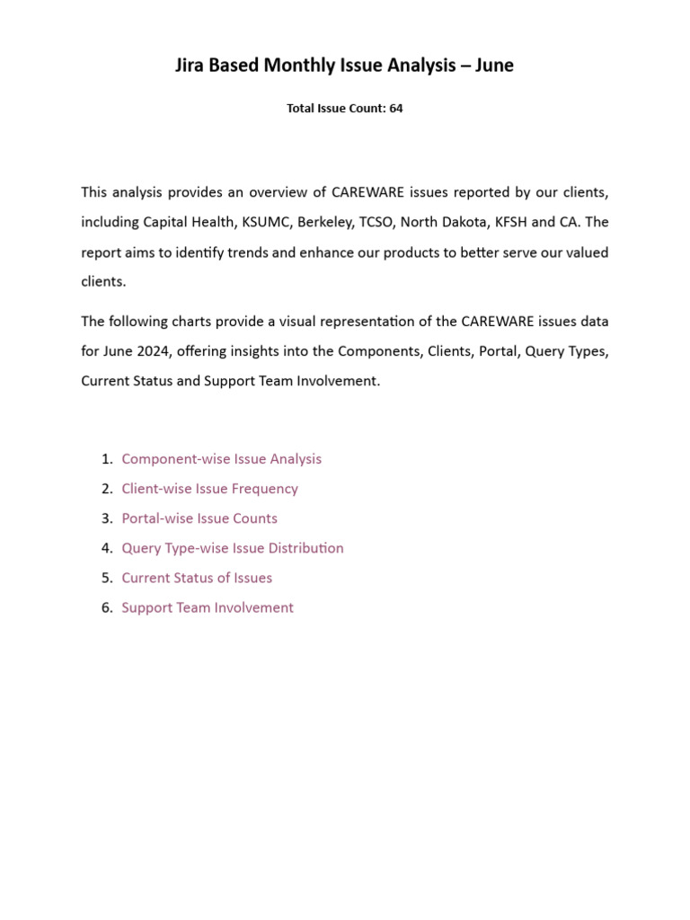 Jira Based Monthly Issue Analysis - June | PDF | Data Management | Information Science