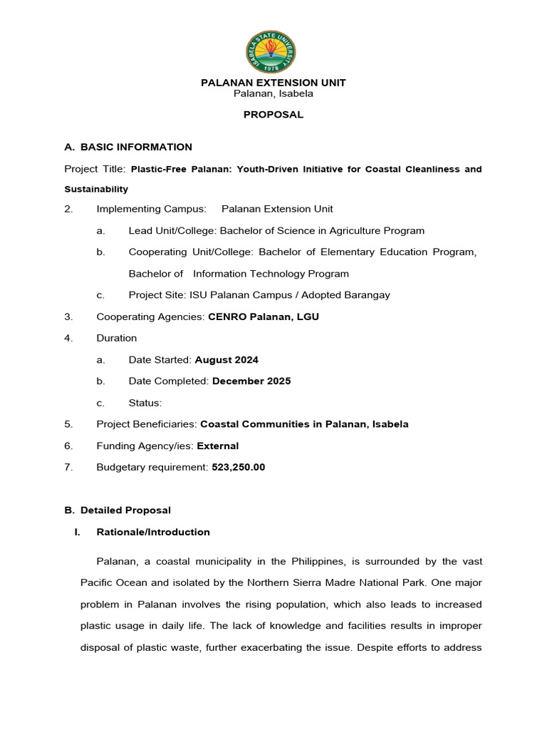 ISU Palanan Youth and Oceans Proposals | PDF | Recycling | Waste Management