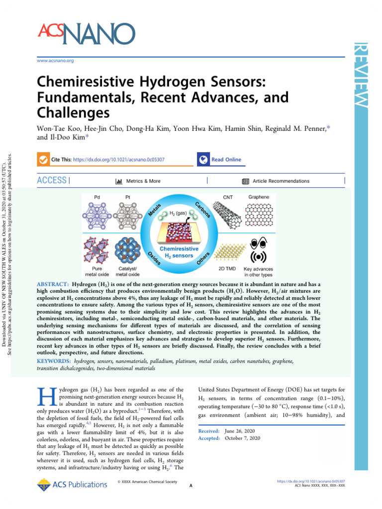 Chemiresistive Hydrogen Sensors | PDF | Hydrogen | Materials Science