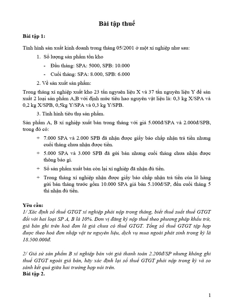 Bai Tap Thue Co Giai | PDF