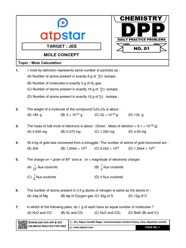 Mole DPP 1 to 3 | PDF | Mole (Unit) | Atoms