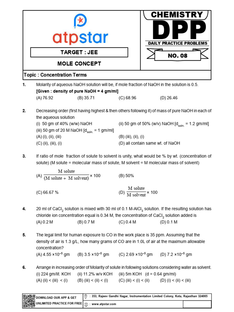 Mole DPP 8 to 10 | PDF | Mass Concentration (Chemistry) | Concentration