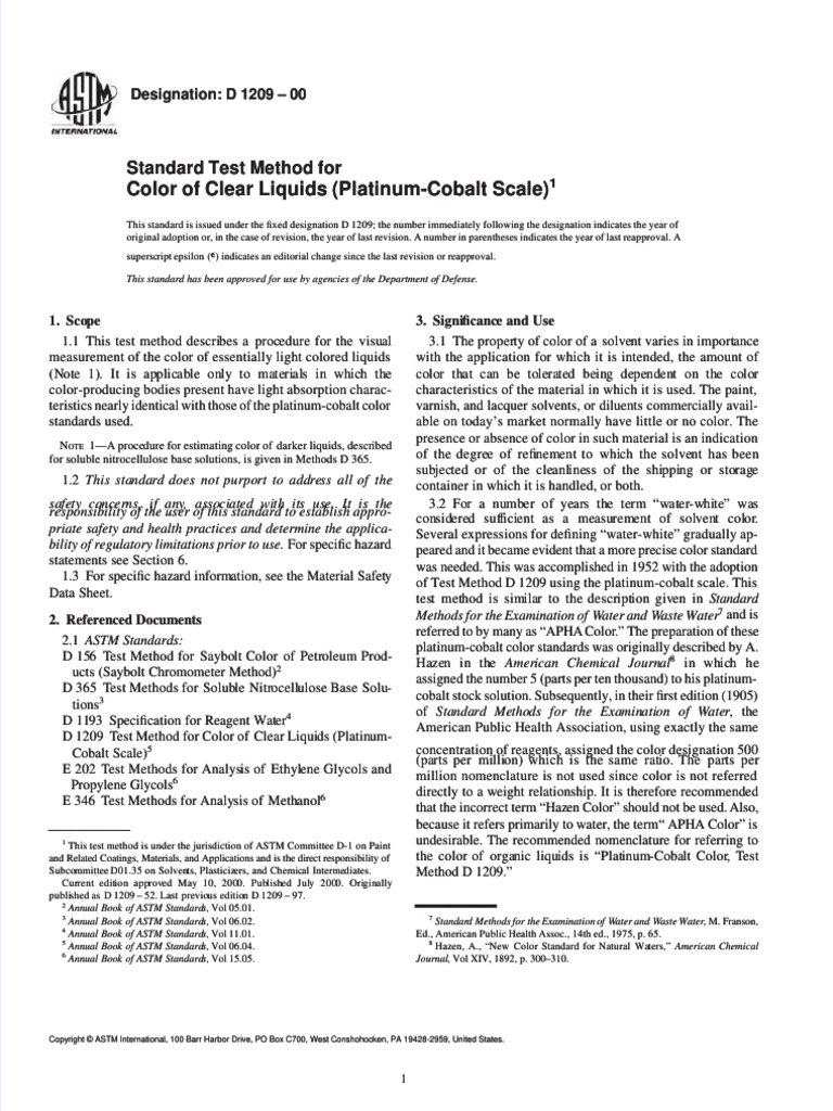 PDF Astm d1209 - Compress | PDF | Hydrochloric Acid | Spectrophotometry
