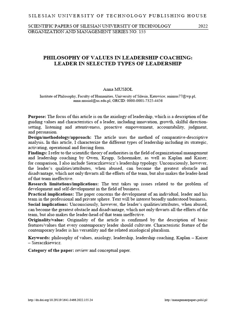 Anna Musiol-Philosophy - of - Values - in - Leadership | PDF ...