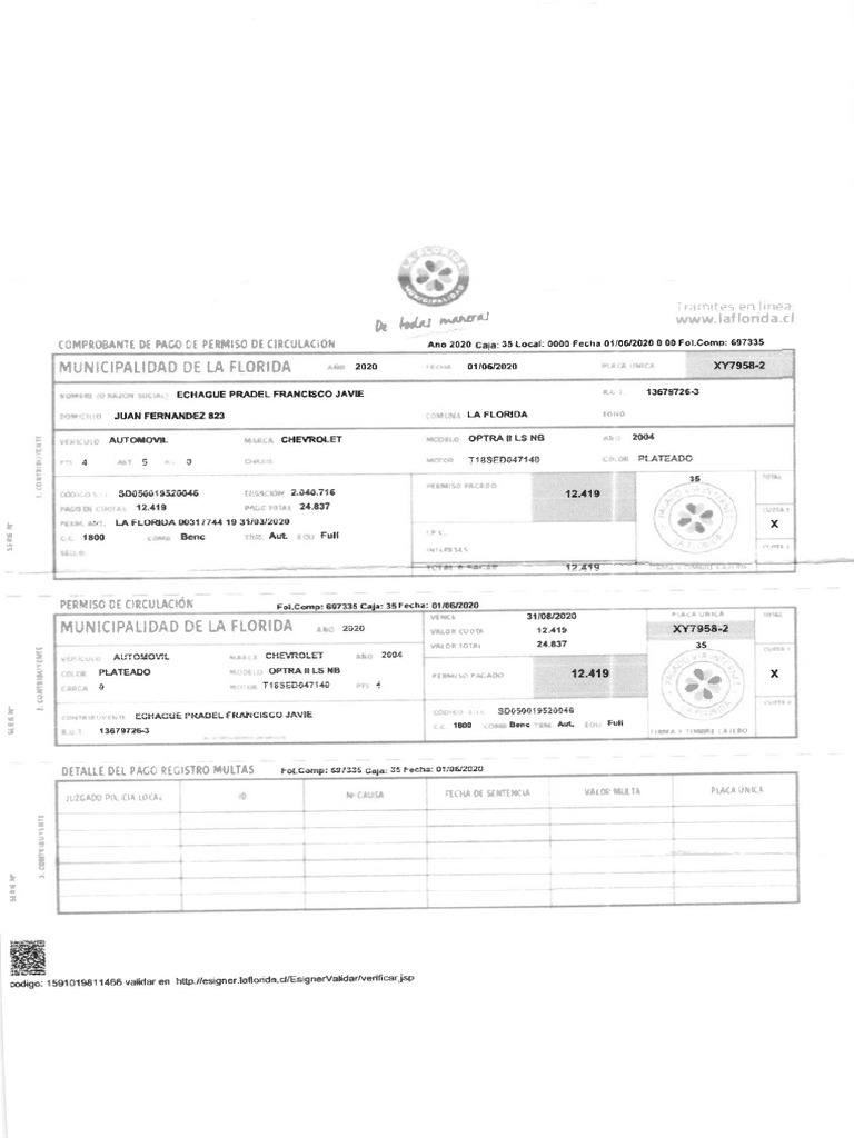 Dctos Seguro Permiso Revision Tecnica 3030642 | PDF
