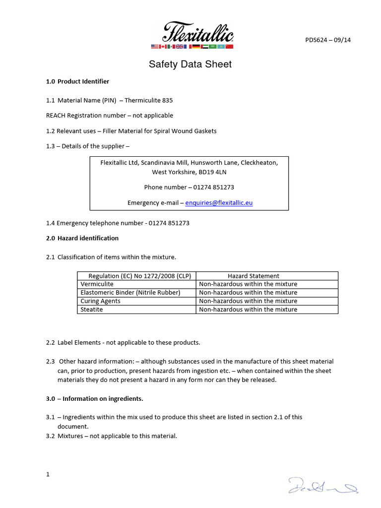 Thermiculite 835 MSDS | PDF | Sodium | Safety
