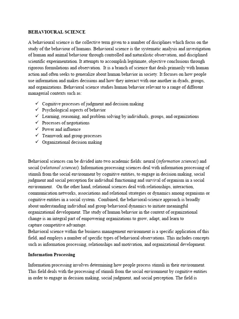 BEHAVIORAL SCIENCE BCOM | PDF | Behavioural Sciences | System