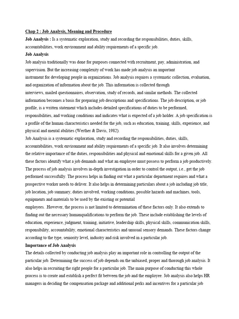 Chap 2 , Job Analysis | PDF | Employment | Performance Appraisal