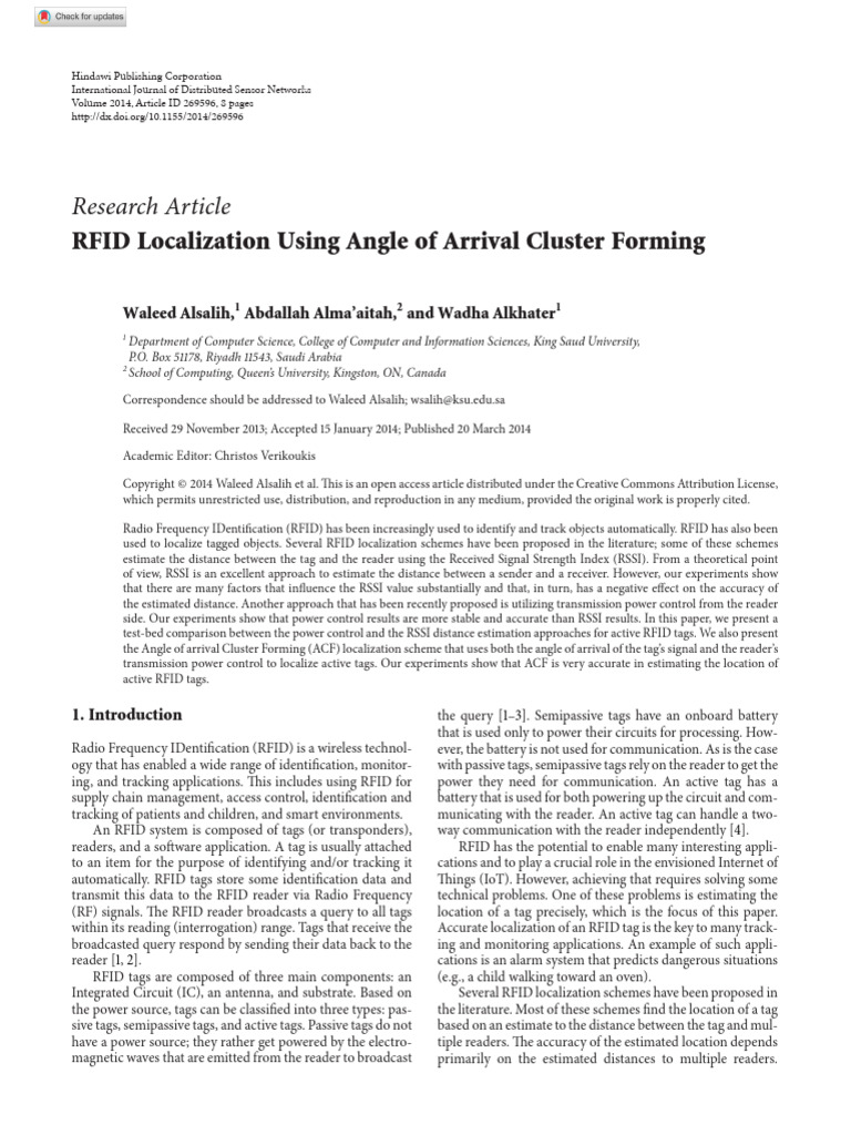 Alsalih Et Al 2014 Rfid Localization Using Angle Of Arrival Cluster