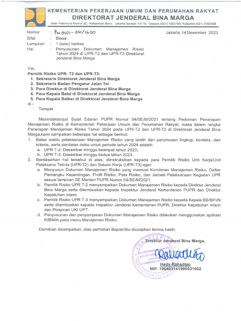 Surat Dirjen Pengumpulan Dok MR TA 2024 | PDF