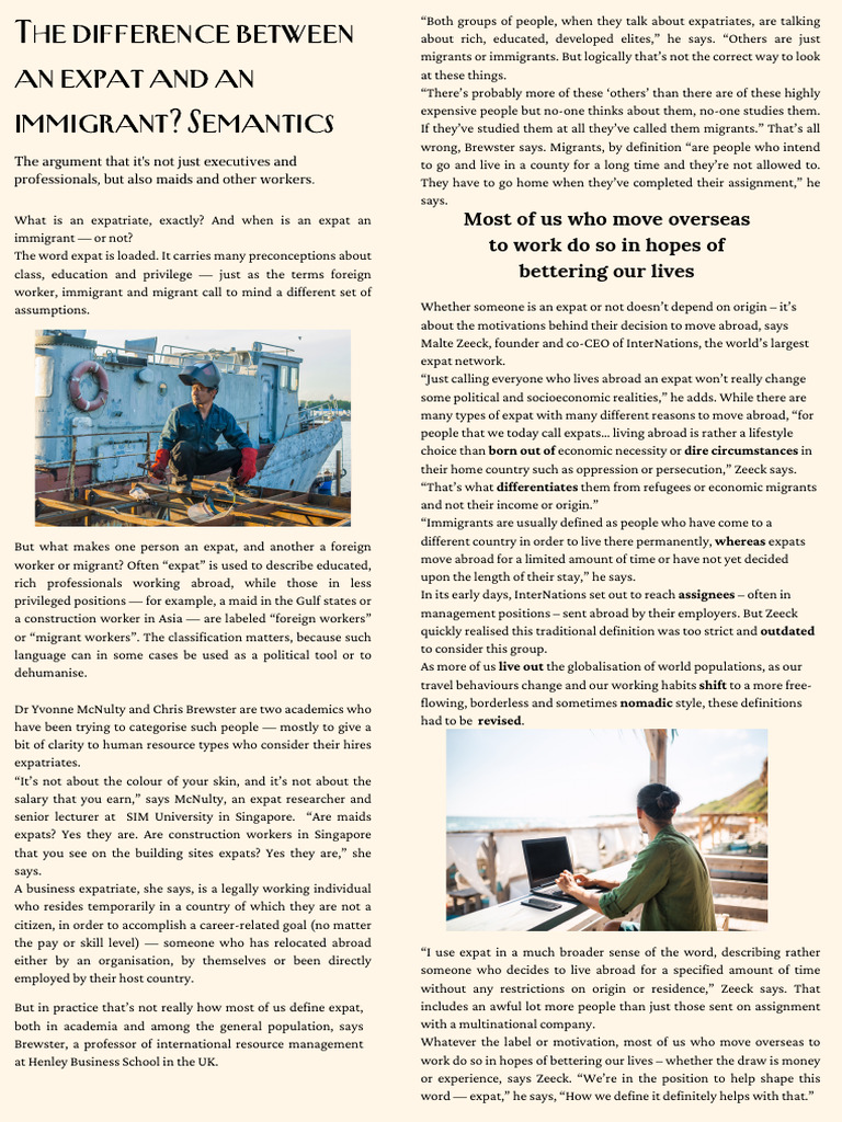 Migrant or Expat Reading Activity | PDF | Immigration | Human Migration