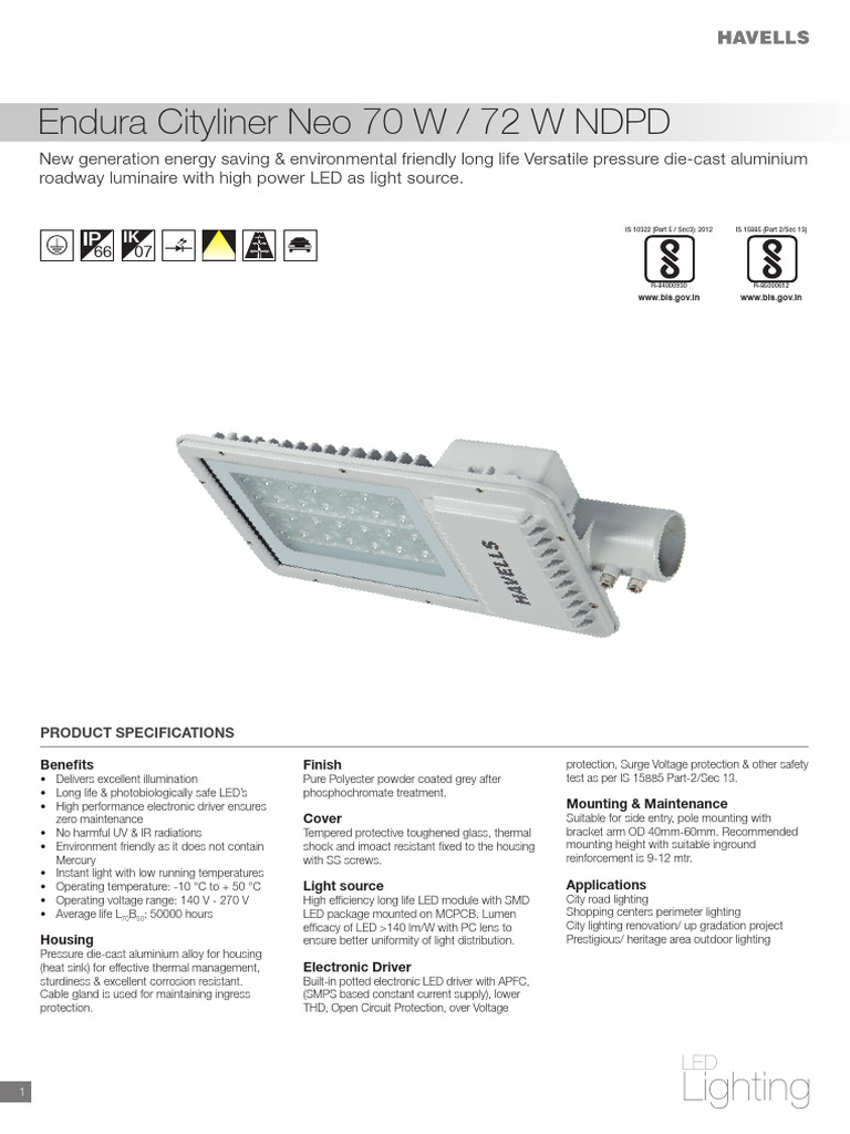 TDS-Endura Cityliner Neo 70-72W NDPD | PDF | Light Emitting Diode ...
