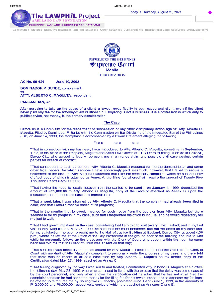 #07 AC No. 99-634 | PDF | Lawyer | Practice Of Law