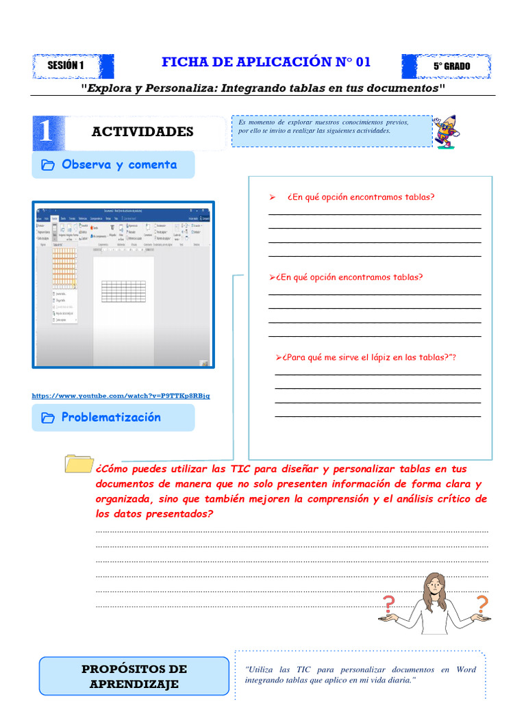 FICHA 1 Explora y Personaliza-Integrando Tablas en Tus documentos-EPT-COMPUTACION - 5° - U5 | PDF