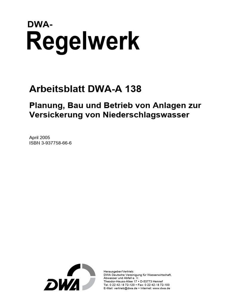 DWA-A 138 Anlagen Zur Versickerung Von Niederschlagswasser | PDF | Computers