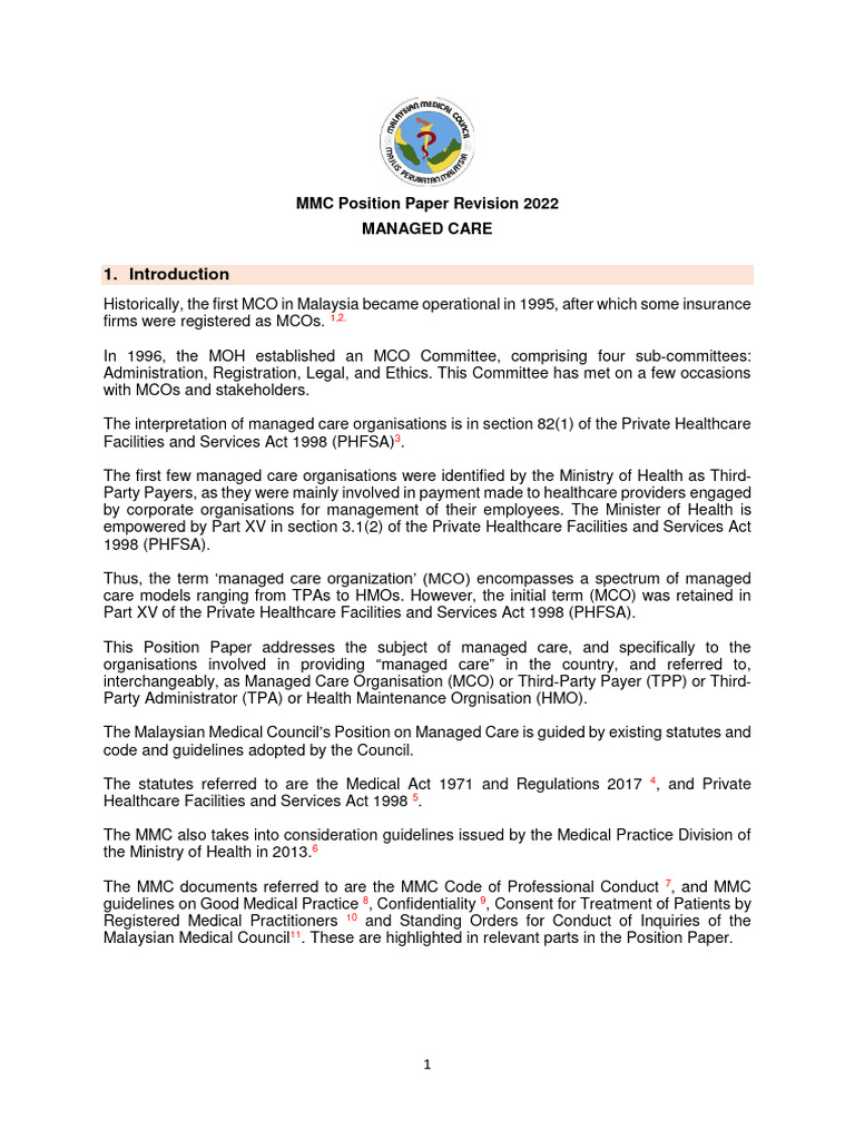 MMC Position Paper Revision 2022 Managed Care | PDF | Health Care ...