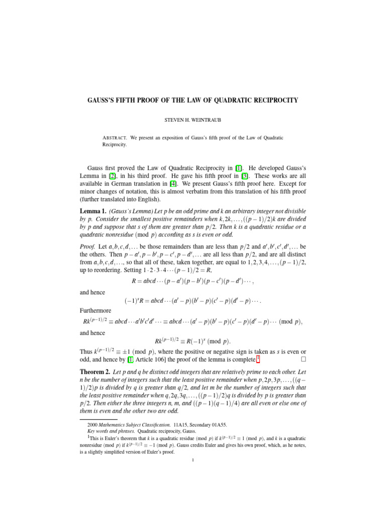 Gauss 5 | PDF | Mathematics | Number Theory