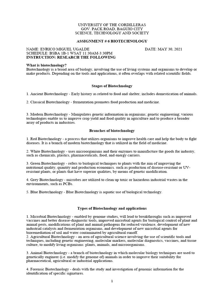 Assignment # 6 Biotechnology - Ugalde | PDF | Biotechnology | Microorganism