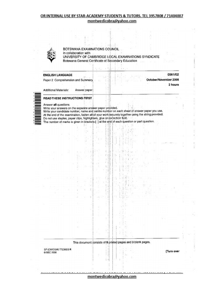 BGCSE English Paper 2 Resources | PDF