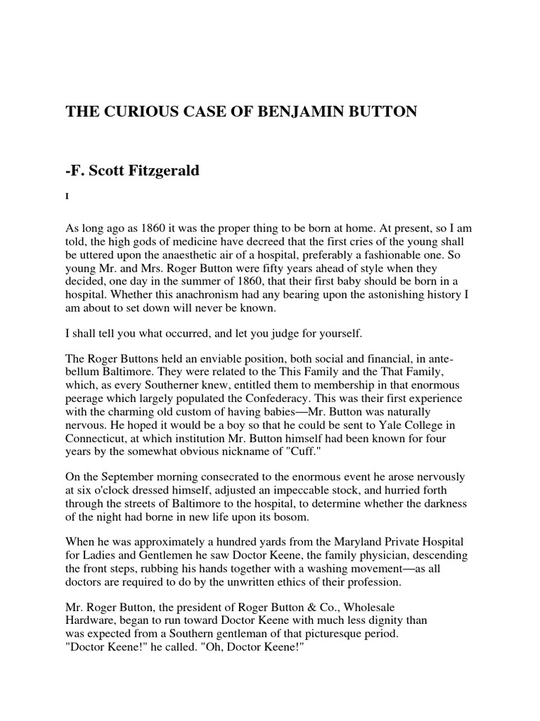 Fscottfitzgerald-The Curious Case of Benjamin Button | PDF