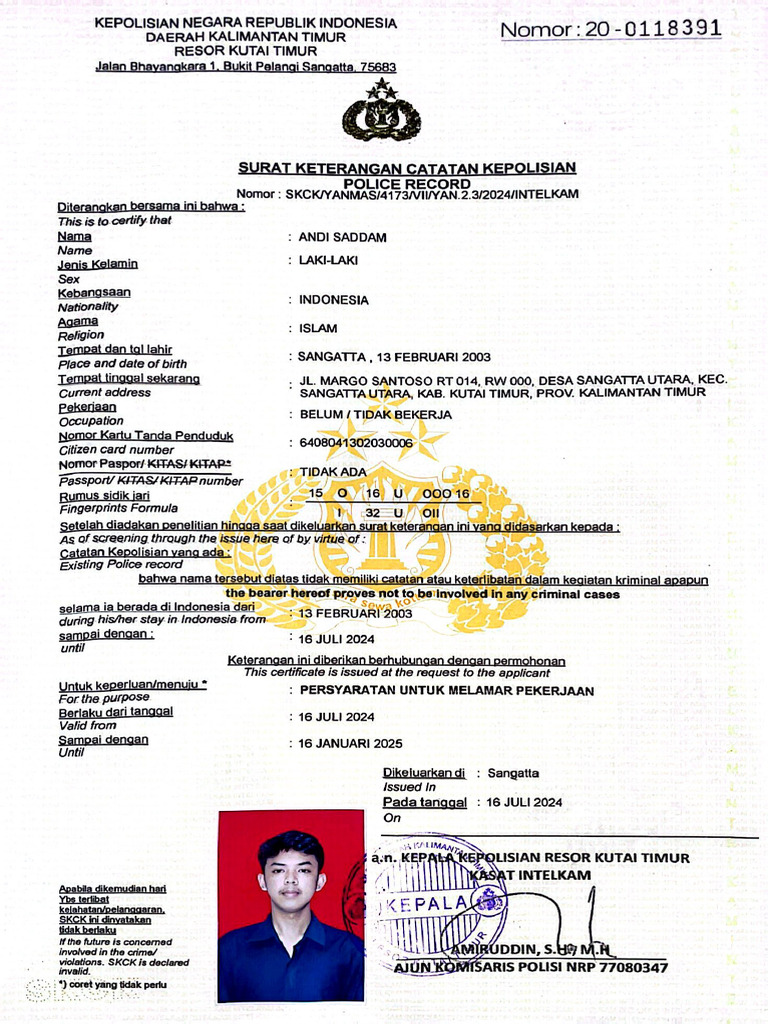 SKCK - Andi Saddam | PDF